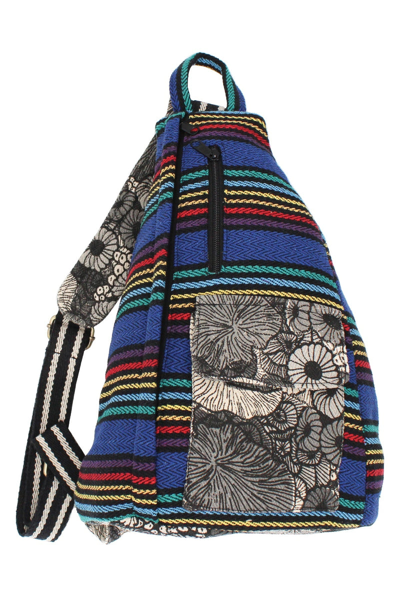 Small Multi-Stripe Crossbody Sling Backpack | Rainbow Cotton Patchwork ...
